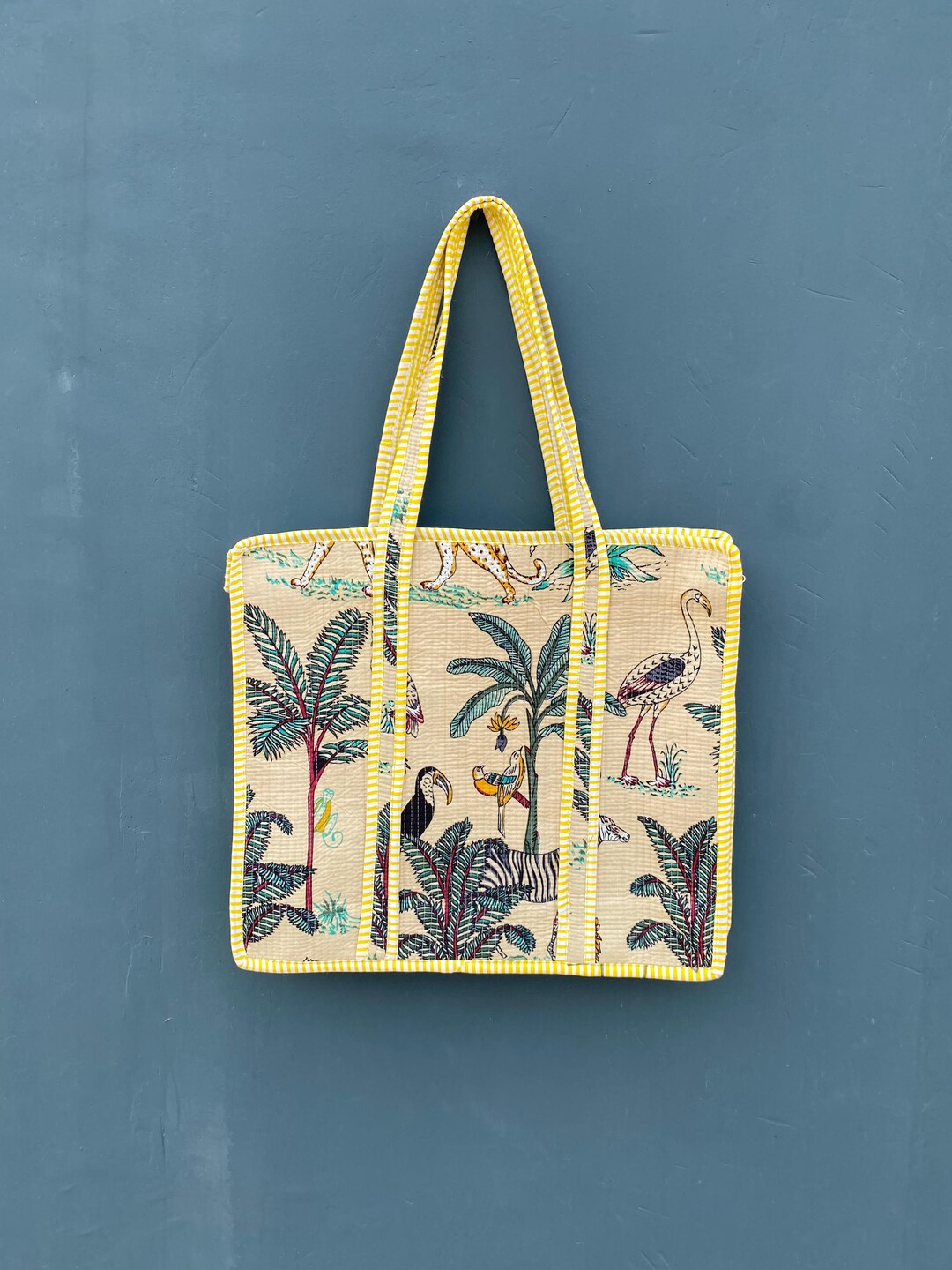 Quilted Cotton Tote Bag: Jungle Print, Boho Style - Etsy