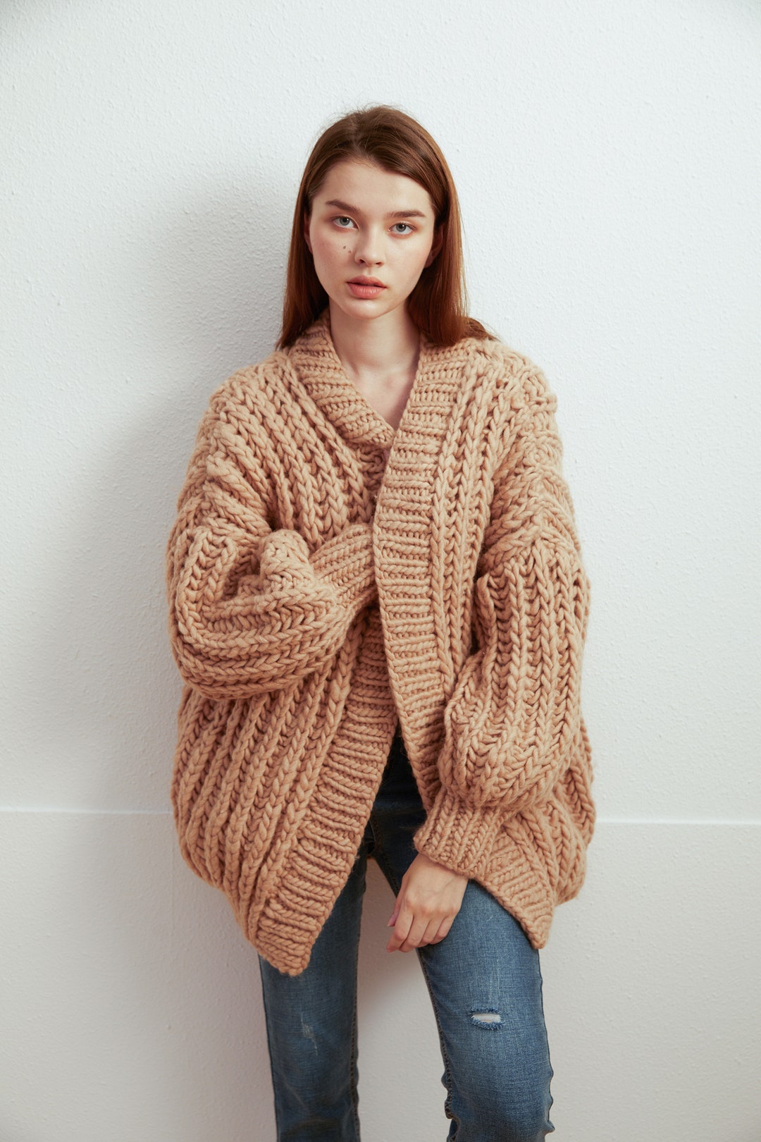 Hand Knit Oversized Wool Cardigan: Chunky Slouchy Sweater - Etsy