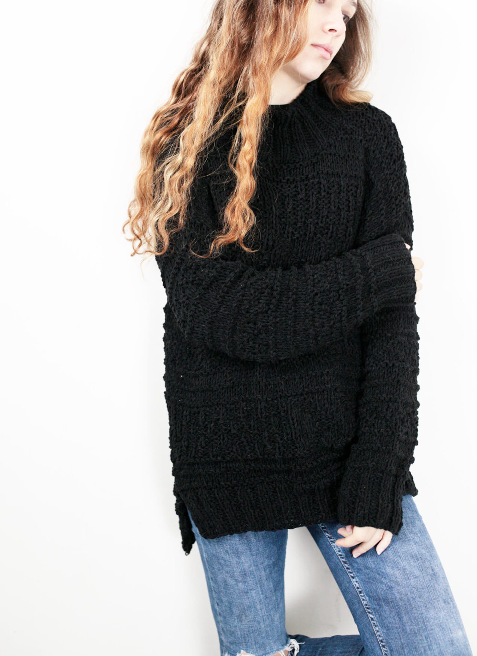 Hand Knit Oversized Sweater Wool Woman Sweater Long Sweater - Etsy