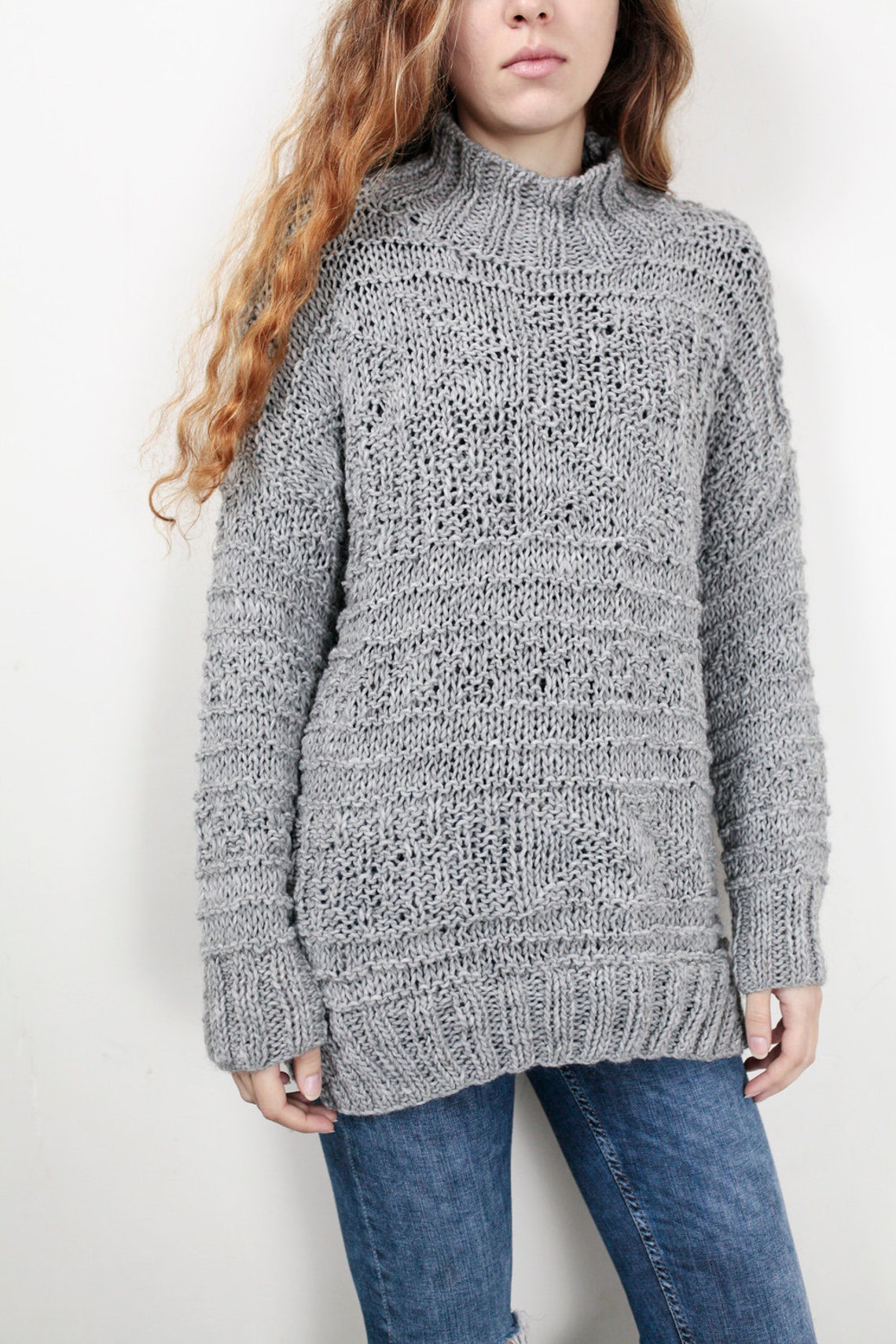 Hand Knit Oversized Sweater Wool Woman Sweater Long Sweater - Etsy