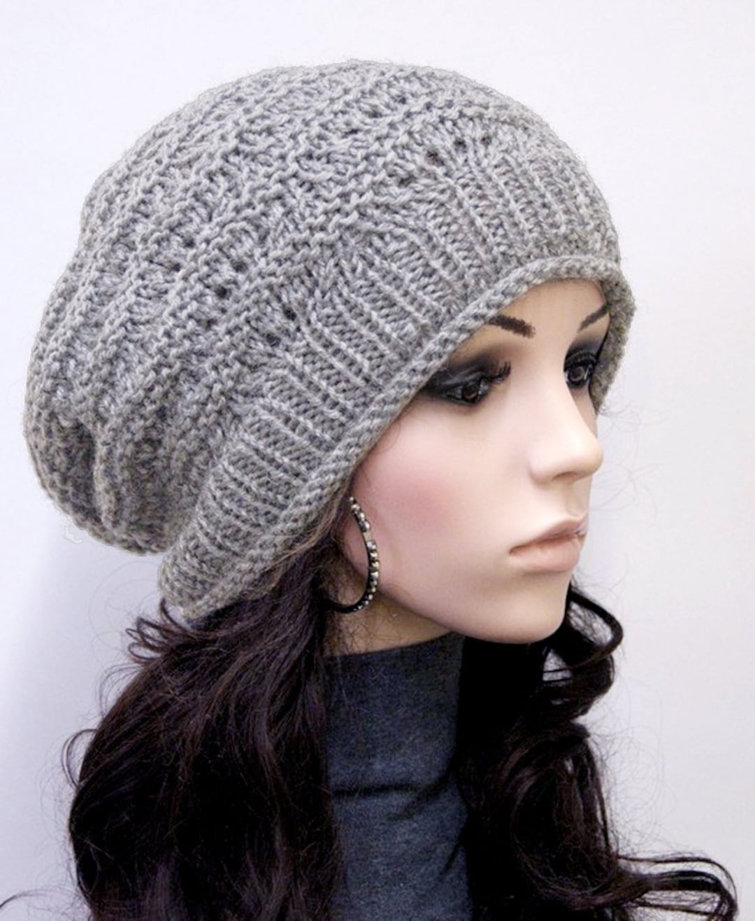 Hand Knit Hat Unisex Hat Winter Hat Grey Hat Wool Hat, Slouchy Hat - Etsy