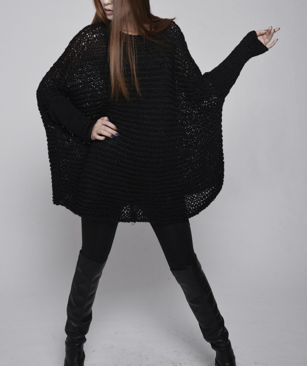 OVERSIZED Woman Sweater/ Knit Sweater in Black - Etsy