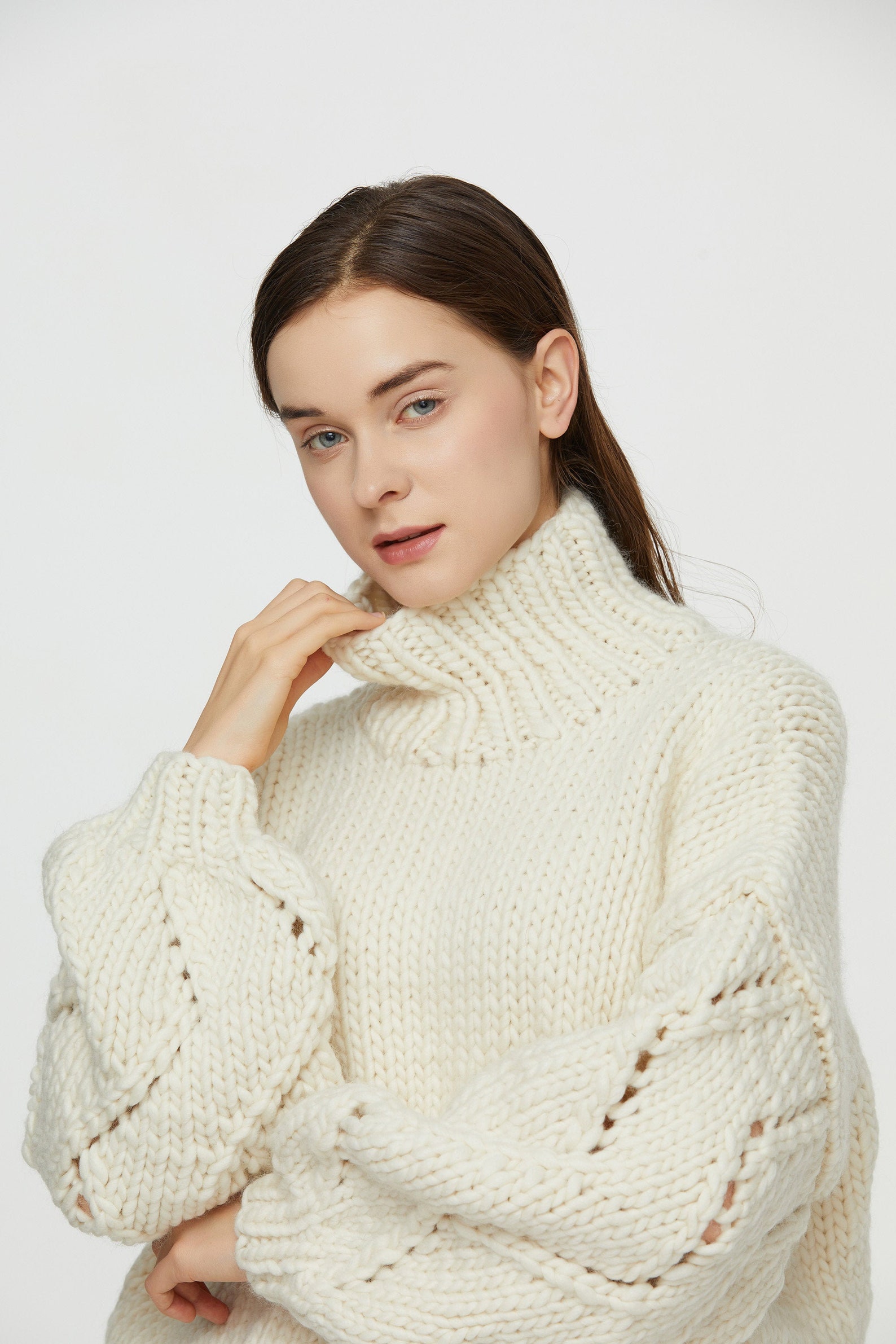 Hand Knit Oversize Woman Pullover Sweater Slouchy Wool Turtleneck ...