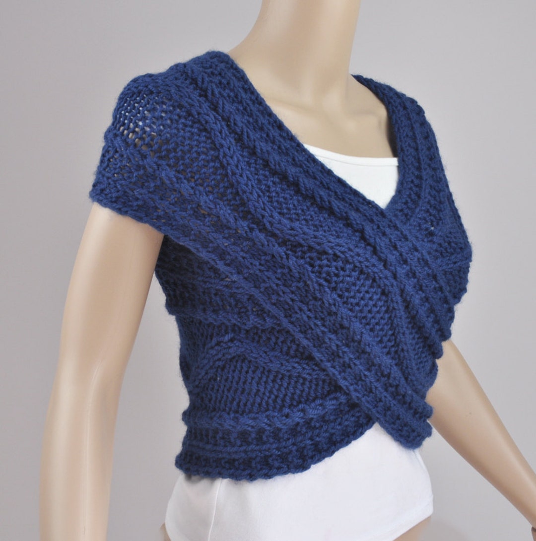 Hand Knit Woman Sweater Cross Sweater Vest Capelet Neck Warmer Denim ...