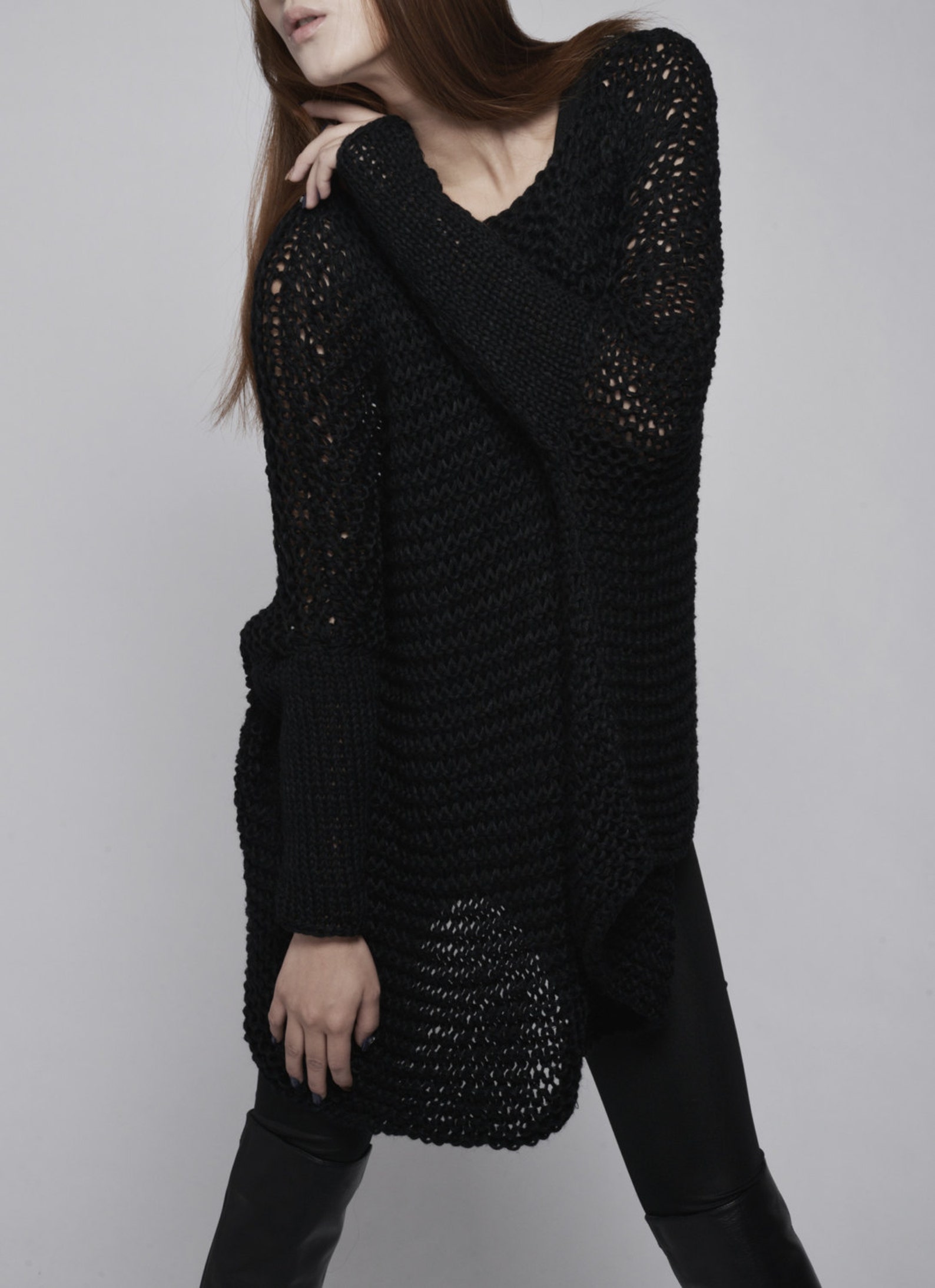OVERSIZED Woman Sweater/ Knit Sweater in Black - Etsy