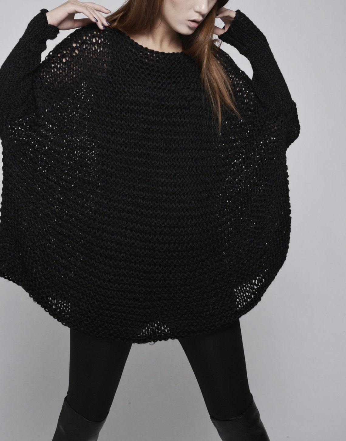 OVERSIZED Woman Sweater/ Knit Sweater in Black - Etsy