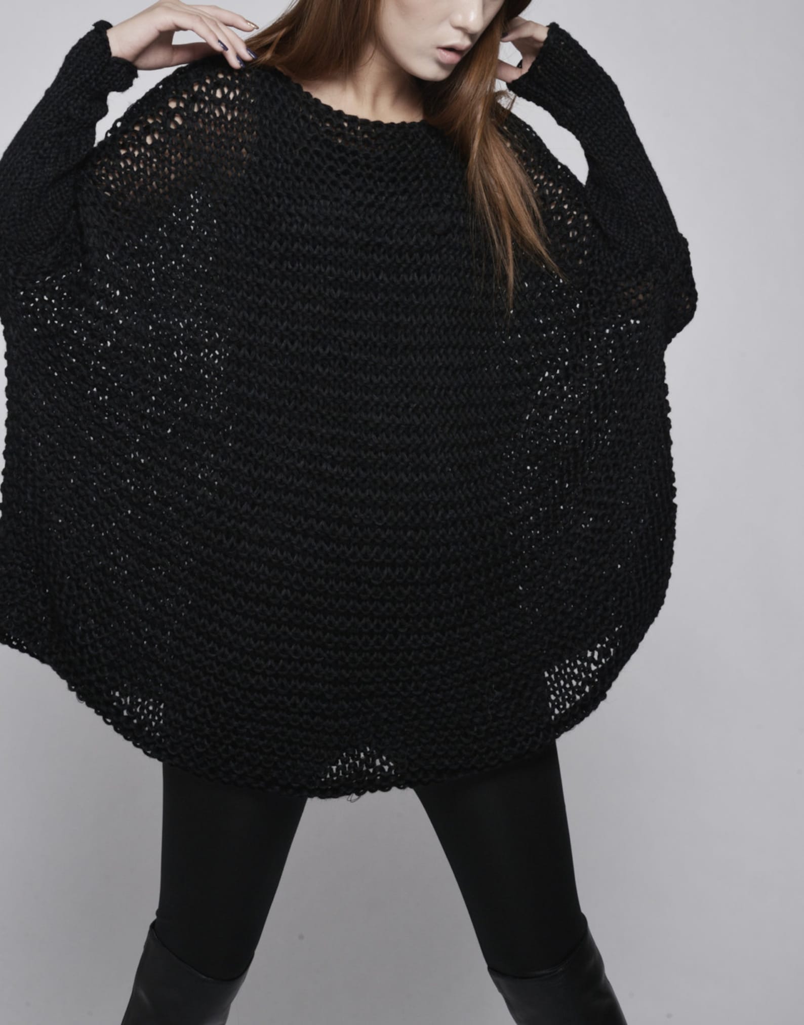 OVERSIZED Woman Sweater/ Knit Sweater in Black - Etsy