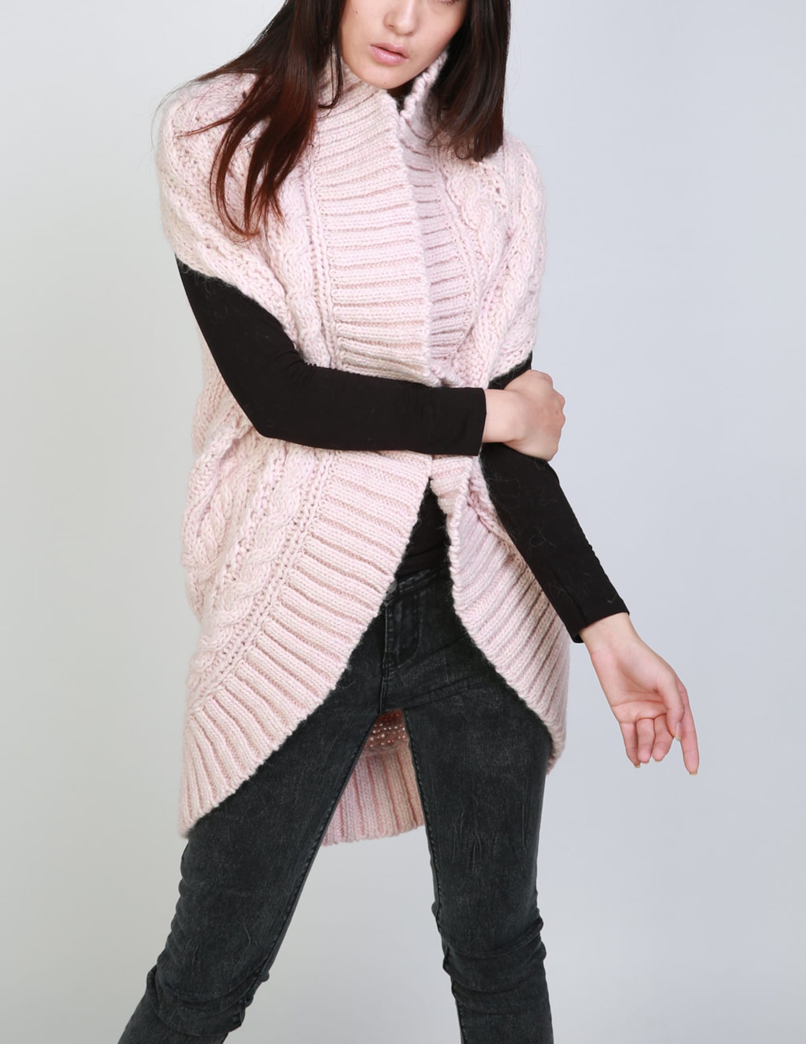 Hand Knit Long Vest Sweater Wool Pink Woman Sweater - Etsy