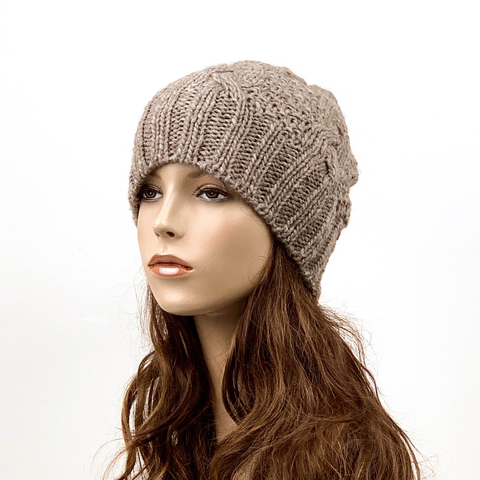 Hand knit hat Wool hat woman Hat slouchy hat Wheat hat | Etsy