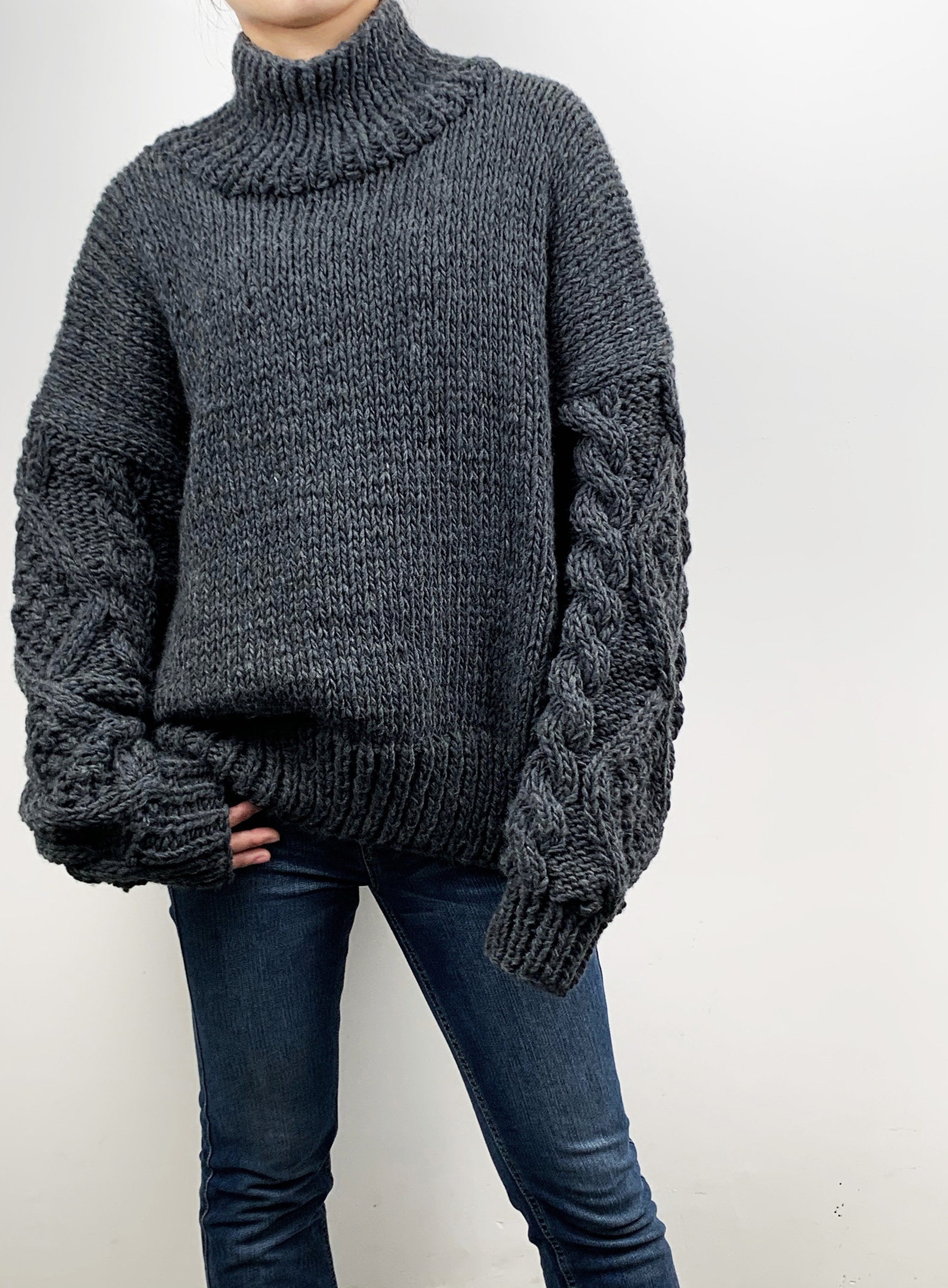 Hand Knit Oversize Woman Pullover Sweater Slouchy Wool Camel Turtleneck ...