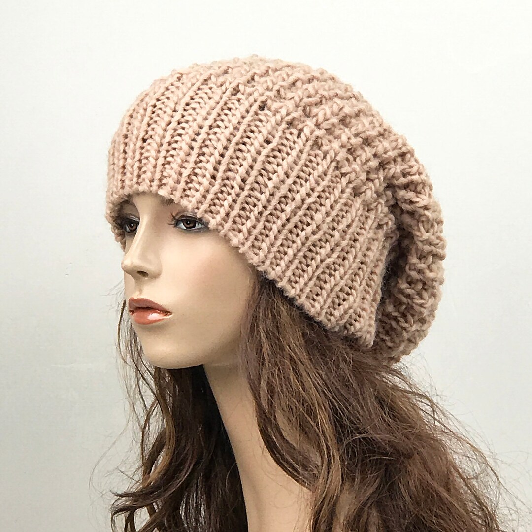 Hand Knit Oversized Wool Slouchy Hat - Peach - Etsy