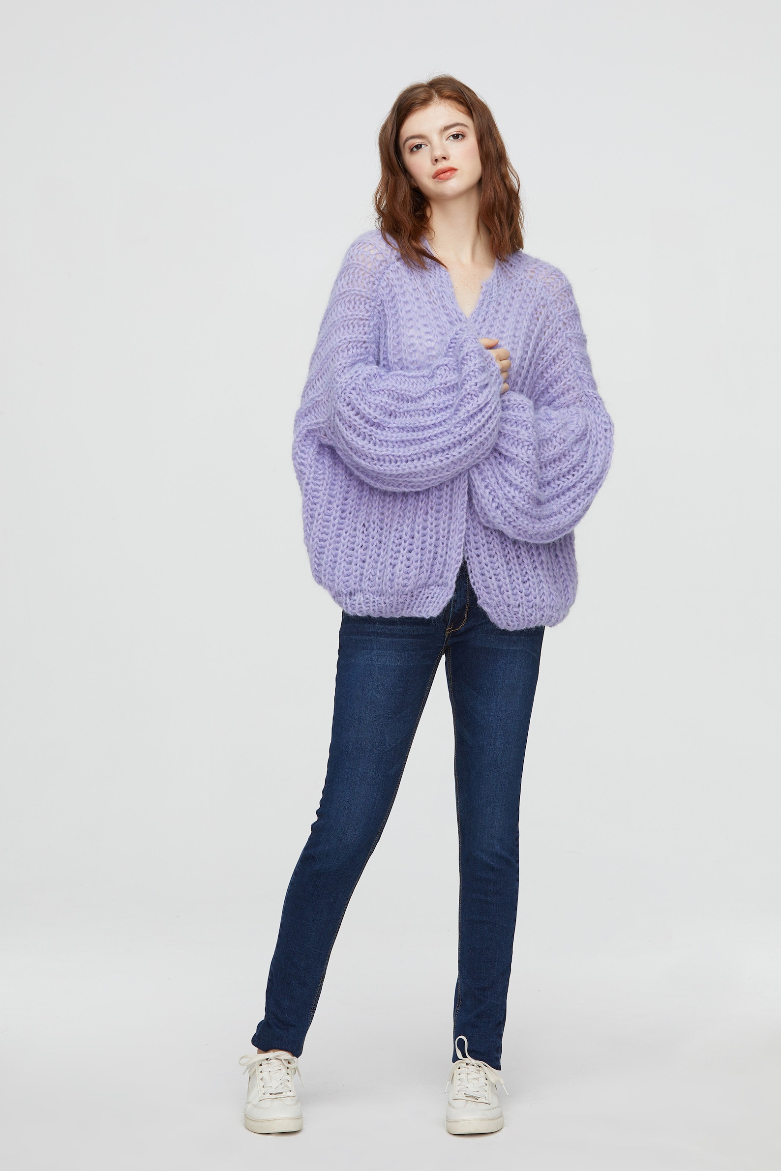 Hand Knit Woman Sweater Mohair Cardigan Lilac Sweater Top | Etsy