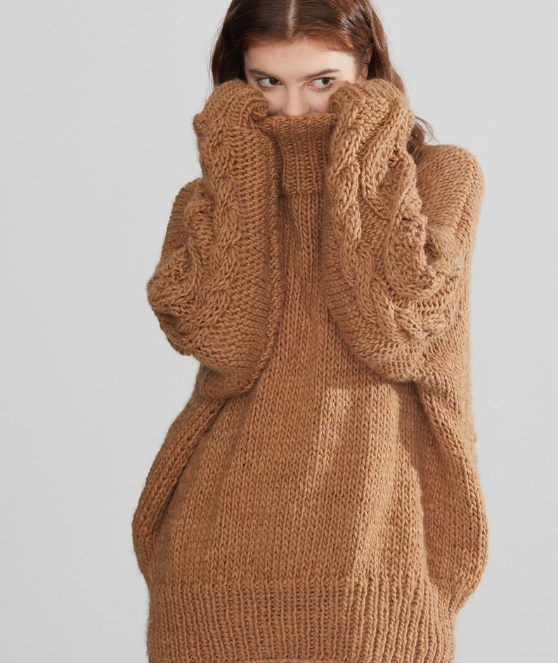 Hand Knit Oversize Woman Pullover Sweater Slouchy Wool Camel - Etsy