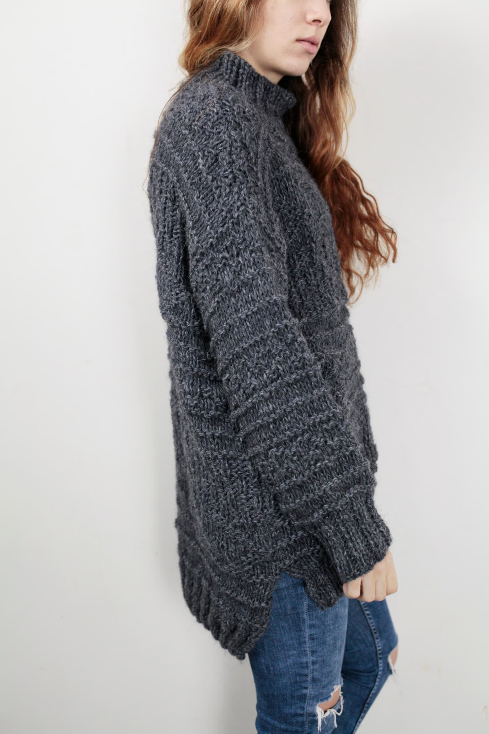 Hand Knit Oversized Sweater Wool Woman Sweater Long Sweater | Etsy