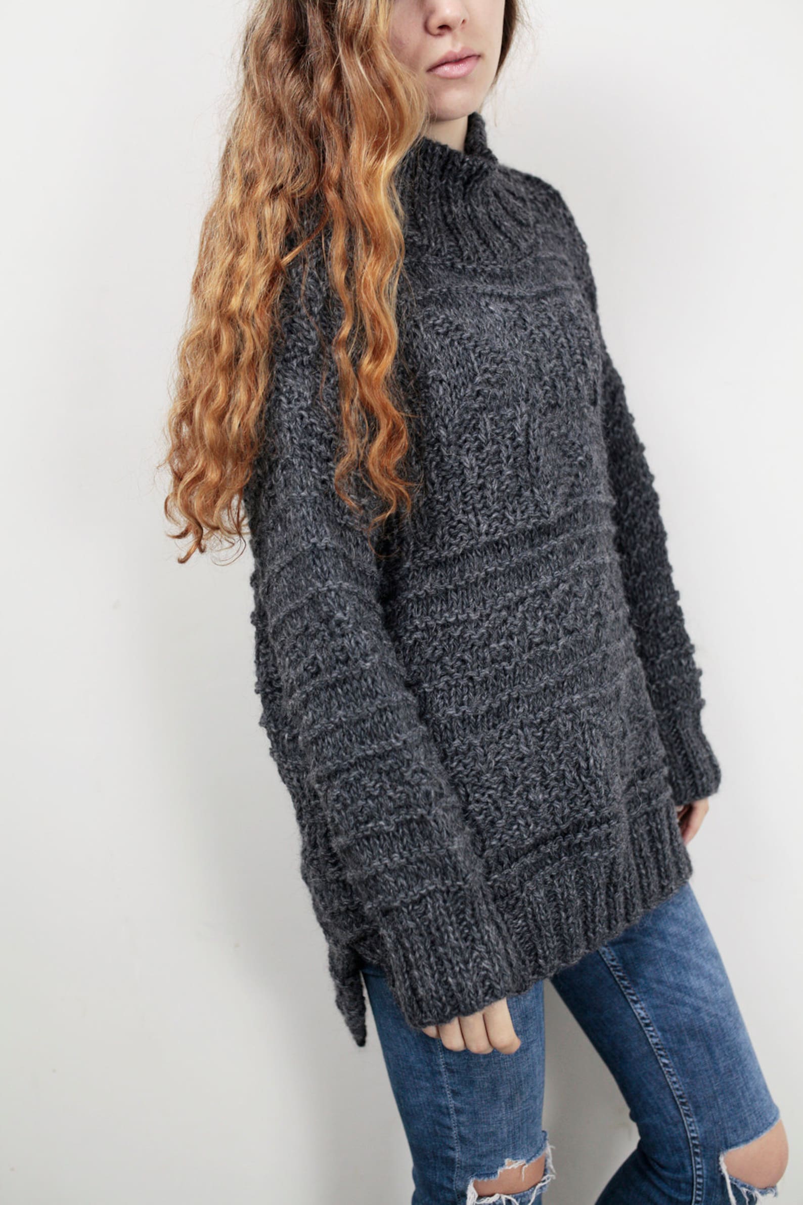 Hand Knit Oversized Sweater Wool Woman Sweater Long Sweater | Etsy