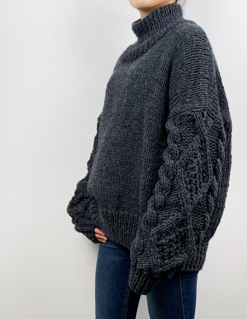 Hand Knit Oversize Woman Pullover Sweater Slouchy Wool Camel Turtleneck ...