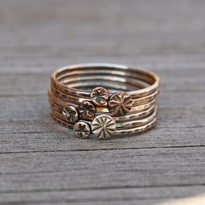 Set of 6 Handmade Stackable Silver Rings, Hammered Silver Stacking ...