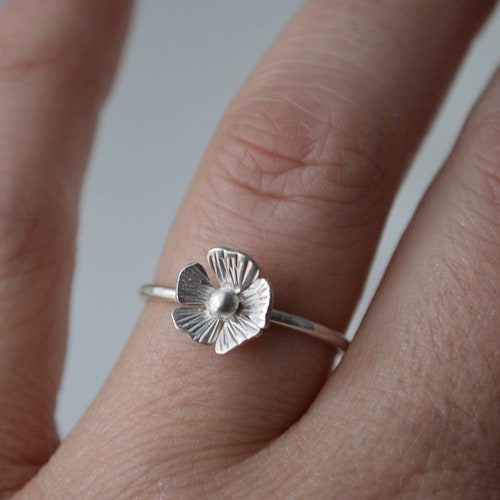 Poppy Flower Ring in Copper and Sterling Silver Hammered - Etsy