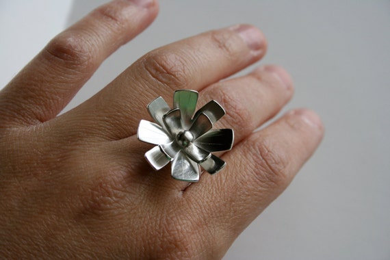 Dandelion Ring Big Silver Flower Ring Huge Statement Ring - Etsy