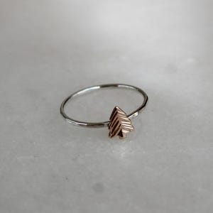Pine Tree Ring With Gold Filled Tree Silver Band, Hammered Silver ...