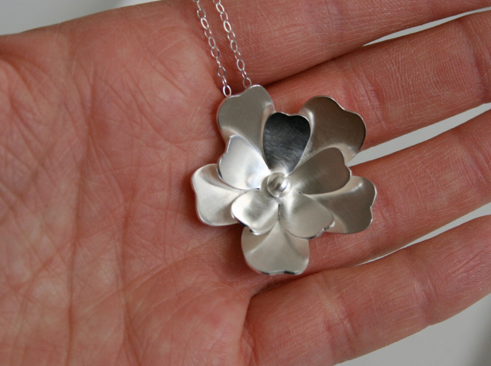 Silver Flower Necklace Silver Statement Necklace Big Flower - Etsy