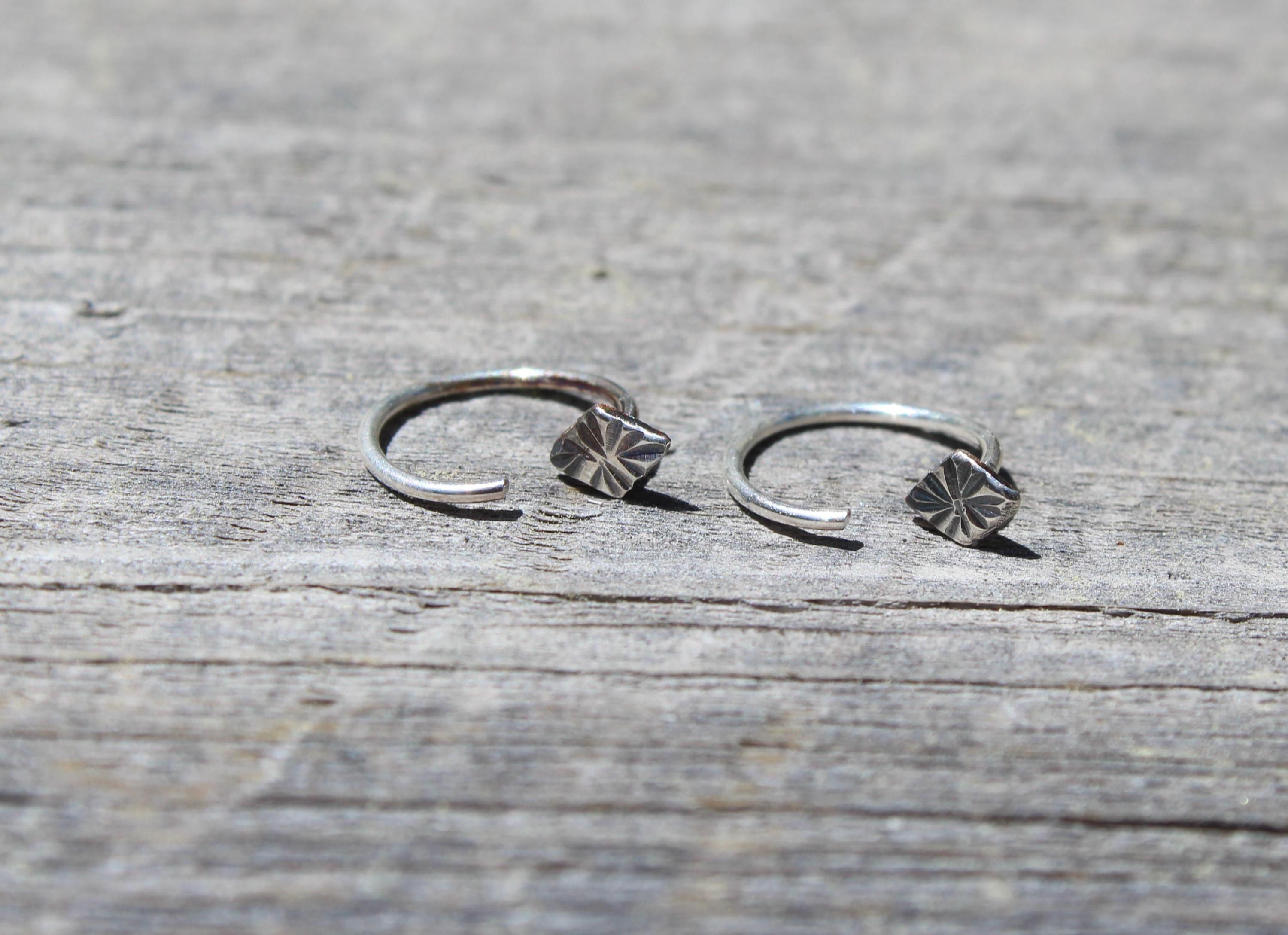Silver Diamond Shape Backless Huggie Sleeper Earrings, Wrap Around ...