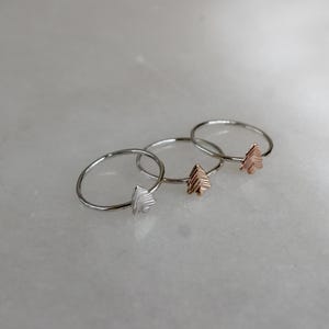 Pine Tree Ring With Gold Filled Tree Silver Band, Hammered Silver ...