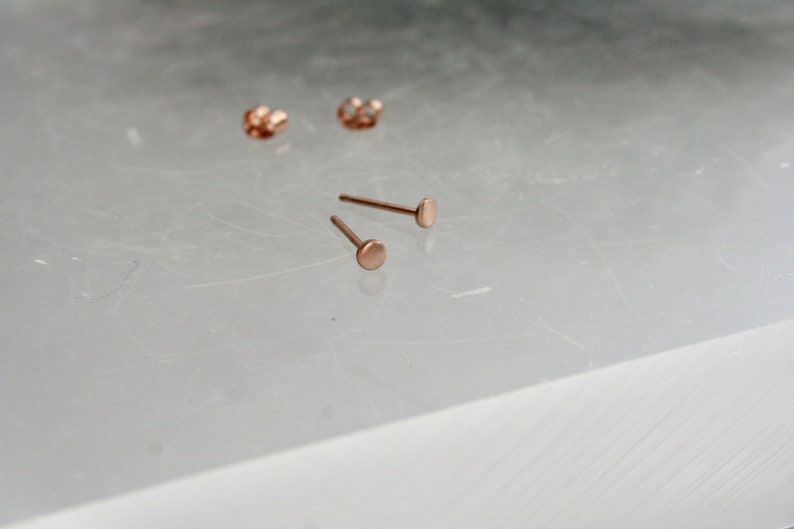 Tiny 3mm Minimal Solid Rose Gold Dot Stud Earrings Pink Gold | Etsy