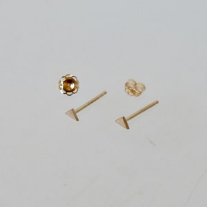 14k Gold Triangle Studs, Tiny Studs, Stud Earrings, Tiny Earrings, Solid 14k Gold Earrings,gold ...