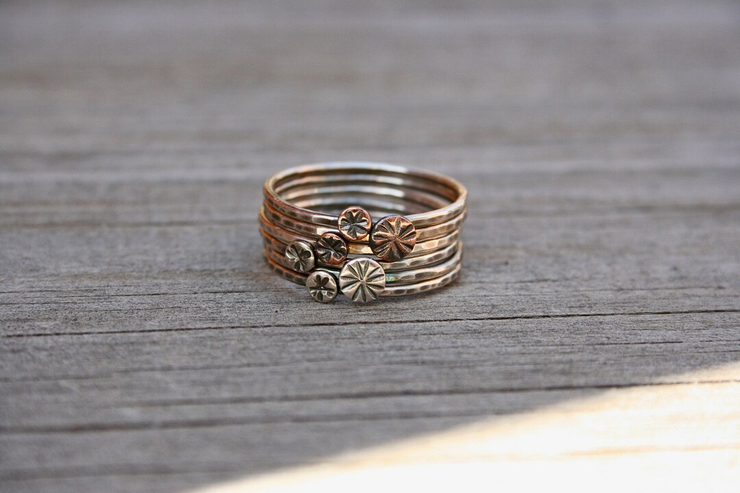 Set of 6 Handmade Stackable Silver Rings, Hammered Silver Stacking ...