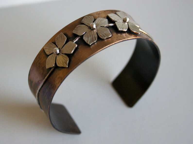 Three Flowers Cuff Bracelet Rustic Jewelry Rustic Cuff | Etsy