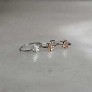 Pine Tree Ring With Gold Filled Tree Silver Band, Hammered Silver ...