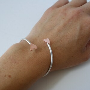 Copper and Silver Heart Cuff Bracelet, Open Cuff Bracelet, Open Bangle ...