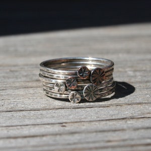 Set of 6 Handmade Stackable Silver Rings, Hammered Silver Stacking ...