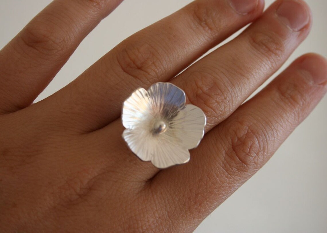 Silver Poppy Ring Poppy Jewelry Statement Ring Statement - Etsy