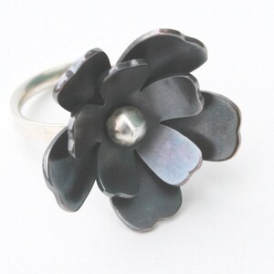 Pretty Black Flower Ring, Black Metal Ring, Black Ring, Black and ...