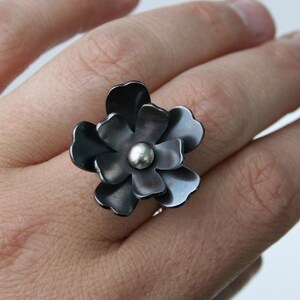 Pretty Black Flower Ring, Black Metal Ring, Black Ring, Black and ...