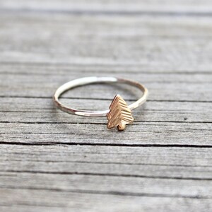 Pine Tree Ring With Gold Filled Tree Silver Band, Hammered Silver ...