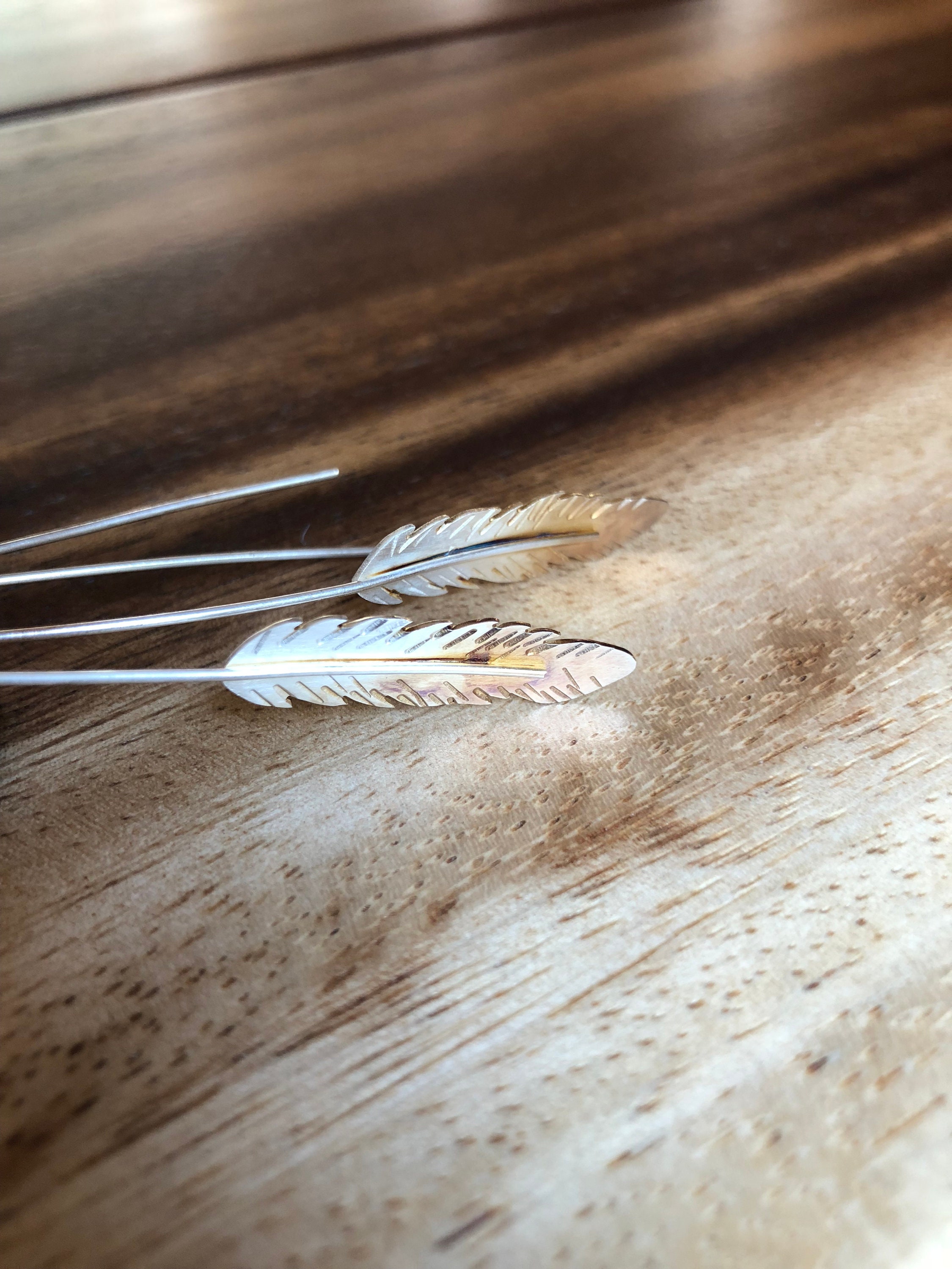 Sterling Silver Rustic Feather Earrings Rustic Earrings | Etsy