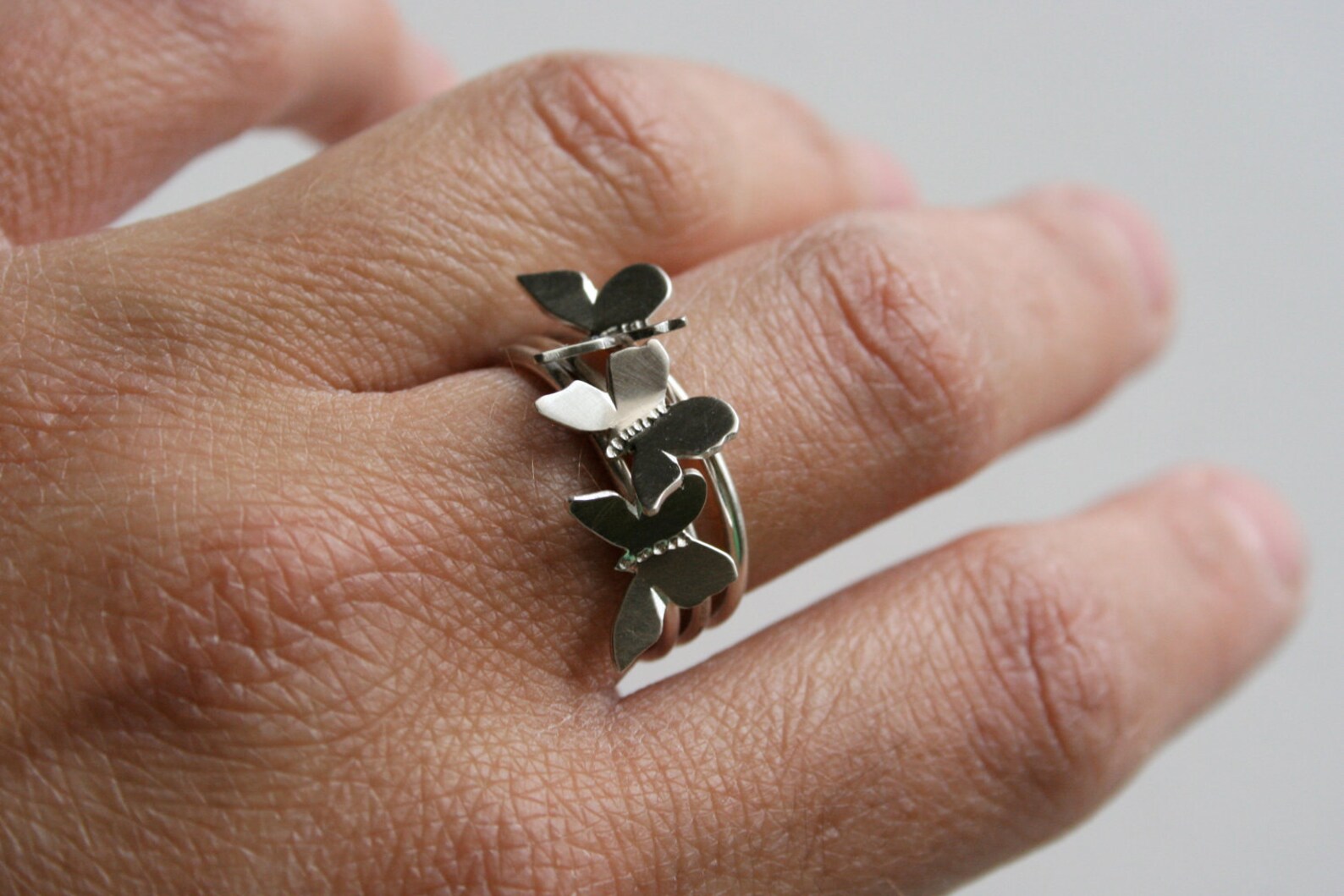 Set of Three Sterling Silver Butterfly Stacking Rings Silver | Etsy