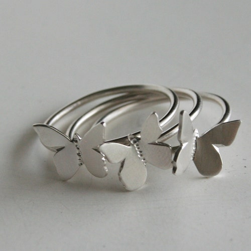 Set of Three Sterling Silver Butterfly Stacking Rings Silver - Etsy