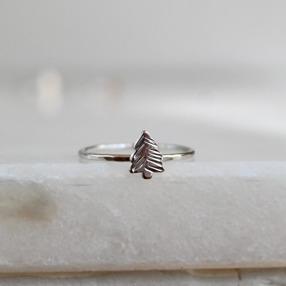 Silver Pine Tree Ring, Minimal Tree Jewelry, Solid Sterling Silver Ring ...