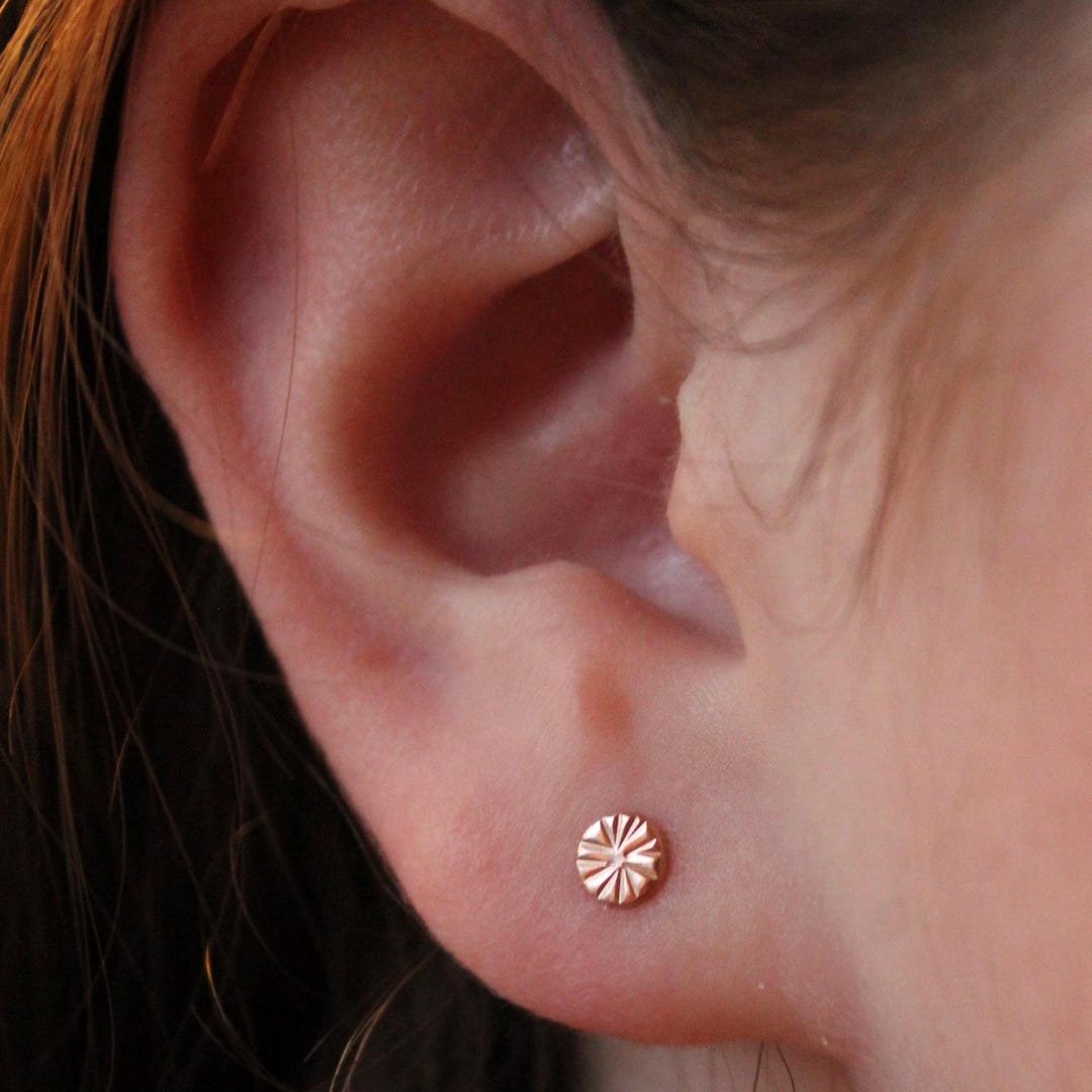 Small Round Stud Earrings Rose Gold Filled, 4mm Tiny Earrings, Earring ...