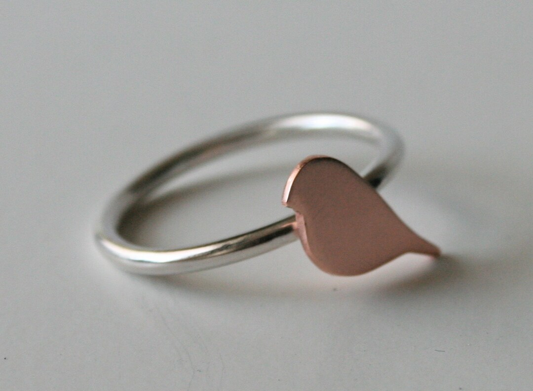 Small Copper and Silver Bird Ring, Bird Silhouette, Nature Inspired ...