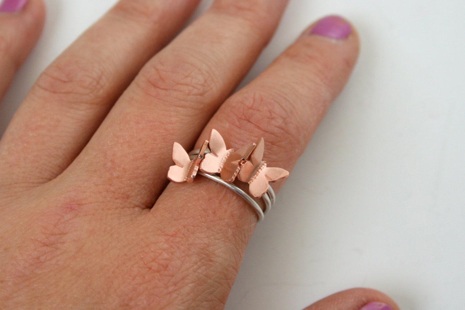 Copper and Silver Stacking Butterfly Ring Set, Butterfly Jewelry, Gift ...