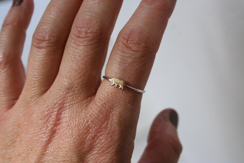 Minimal Hammered Silver Ring With Bear, Available in Sterling Silver ...