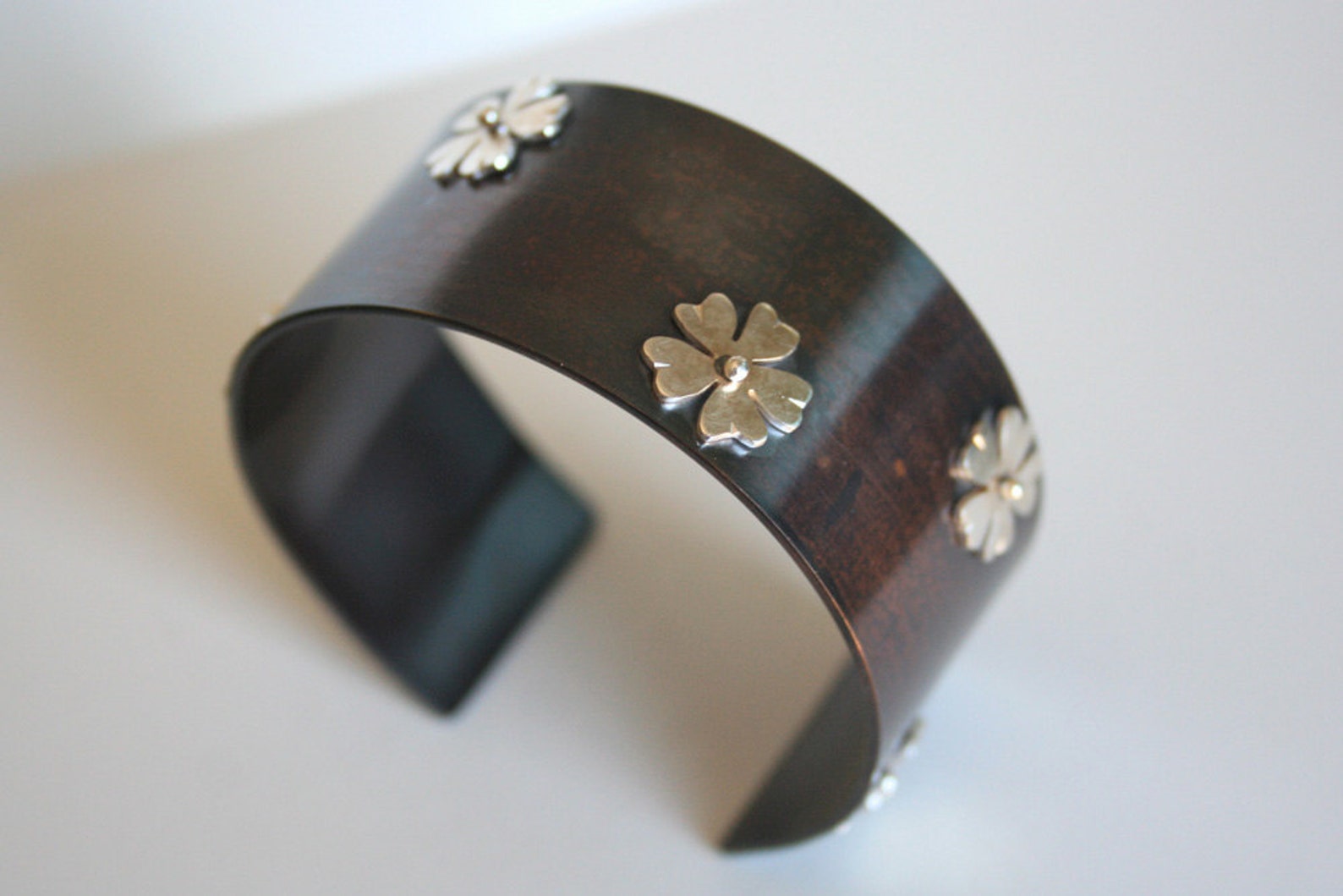 Rustic Mixed Metal Cuff With Tiny Silver Flowers and Dark - Etsy
