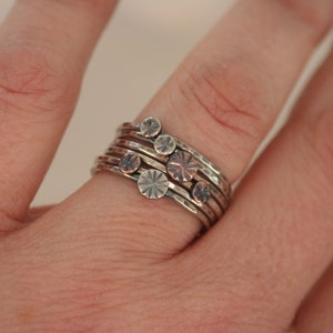 Set of 6 Handmade Stackable Silver Rings, Hammered Silver Stacking ...