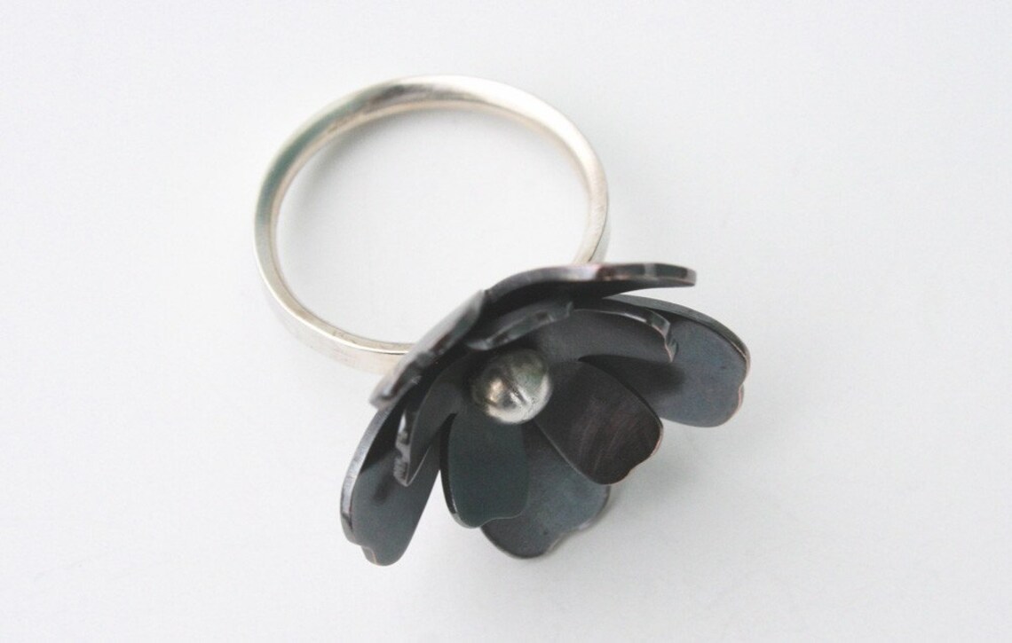 Pretty Black Flower Ring Black Metal Ring Black Ring Black - Etsy