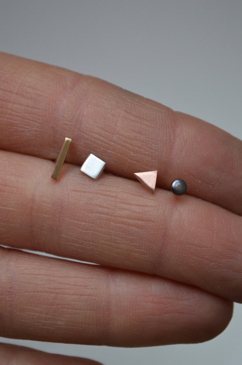 Mixed Metal Stud Earrings, Brass, Copper, Silver, Black Post Earrings ...